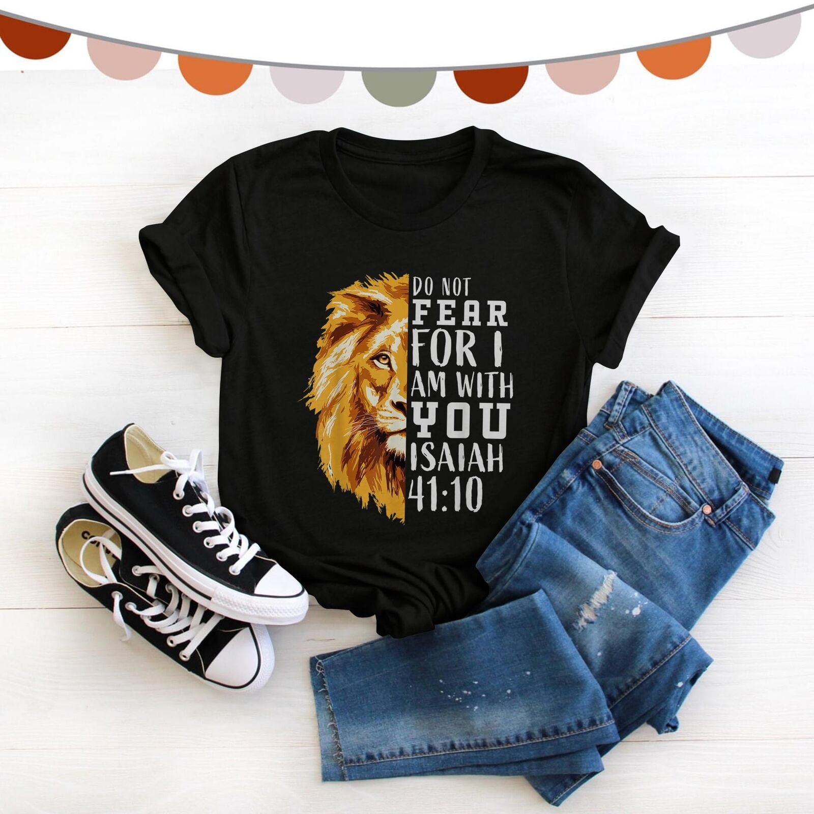 Christian Religious Bible Verse Sayings Lion Fear Scripture T-Shirt art ...