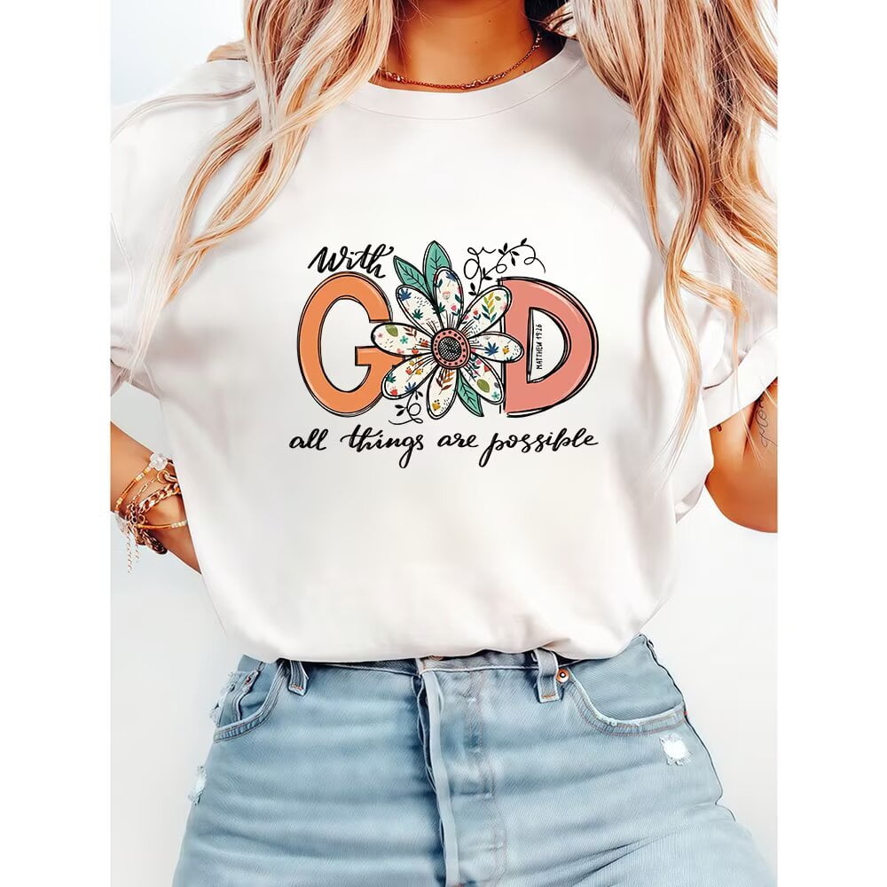 Christian Religious Floral Pattern Classic Tops for Womens All Things ...