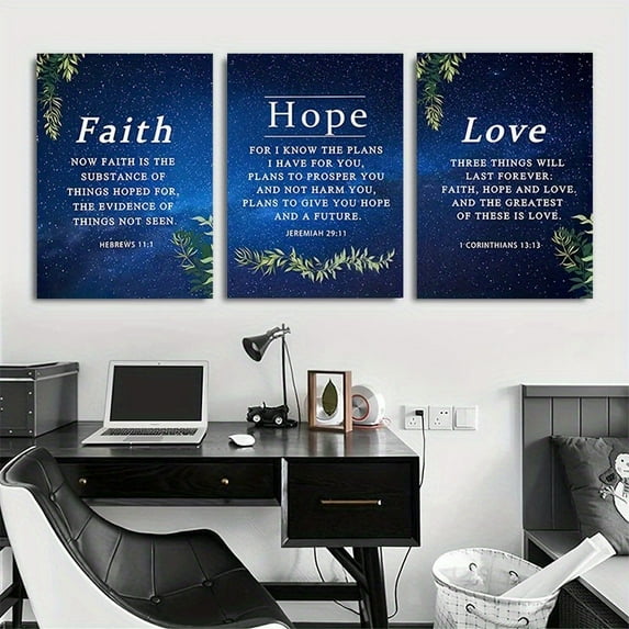 Christian Room Decor - Set of 3 Bible Verses Canvas, Faith Hope Love ...