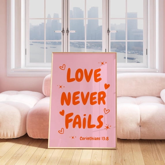 Christian Scripture Pink Orange Wall Art, Unframed Paper Print Size ...