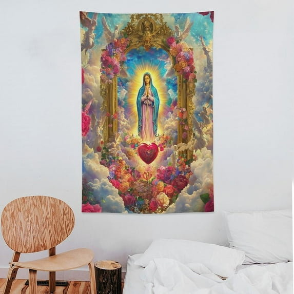 Christian Scripture Quote Wall Tapestry Vintage Mary Art Wall Hanging ...
