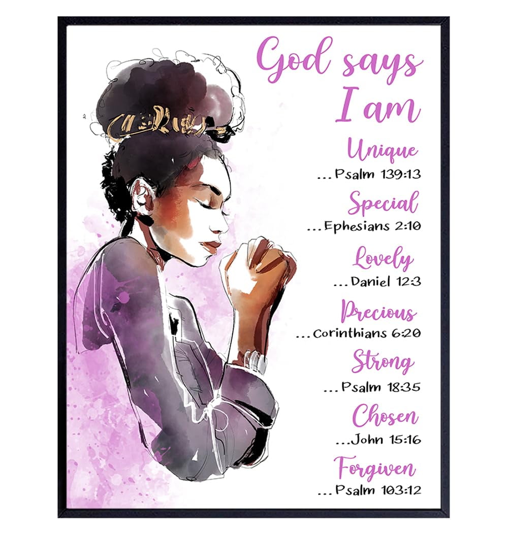 Christian Scripture Wall Art For Black Girls 11x14 - Inspirational Bible Verse Poster for ...