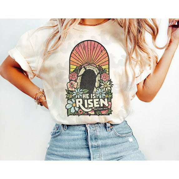 Christian Shirt - He Is Risen Matthew 28:6 Shirt - Womens Christian Religious Tee & Sweatshirt ...