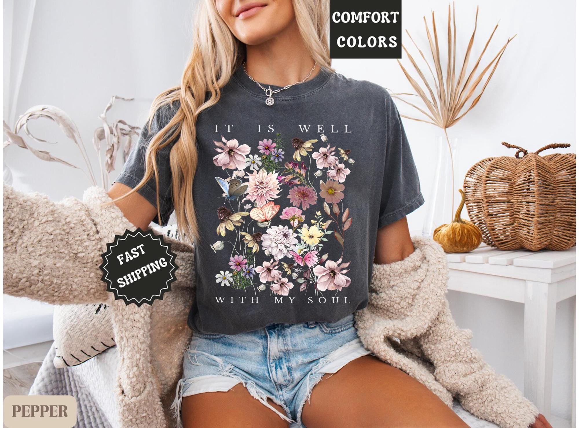Christian Shirt, It is Well With My Soul Vintage Floral Tee, Religious ...