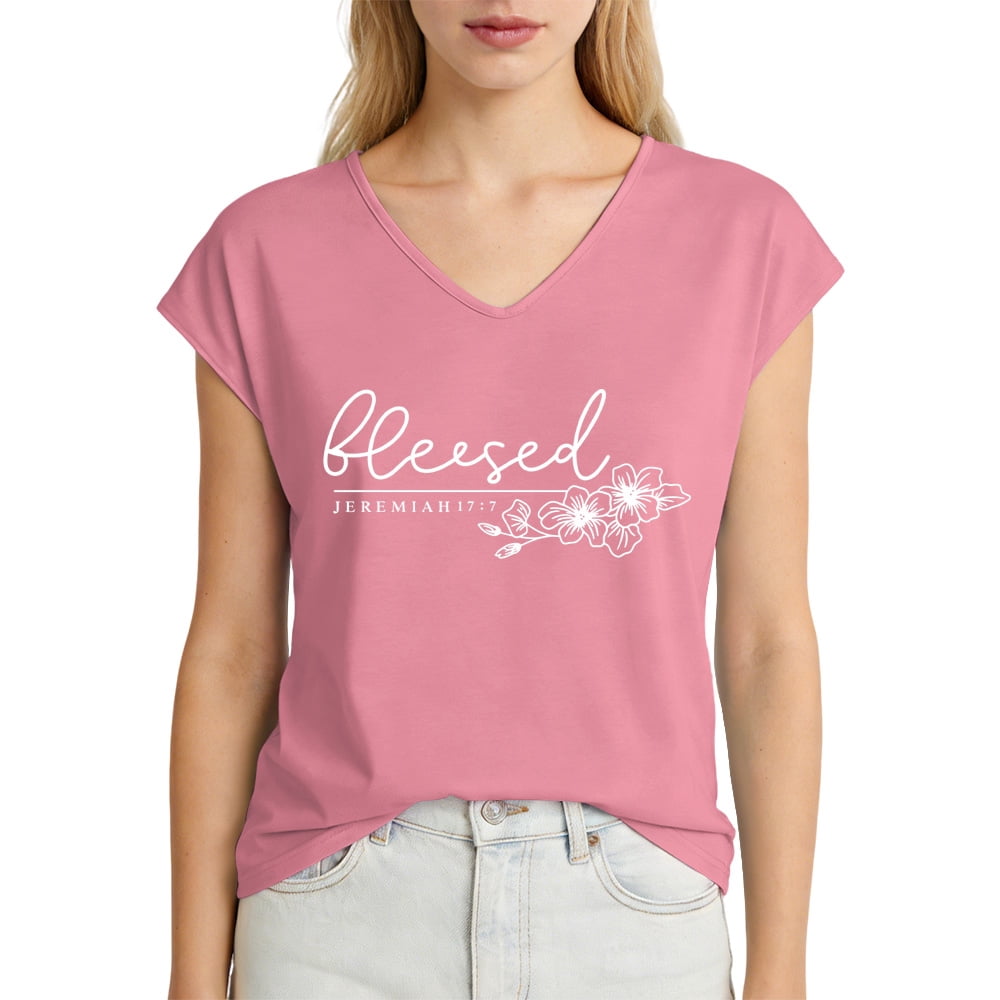 Christian Shirt for Women Blessed Letter Print Bible Verse Womens T ...