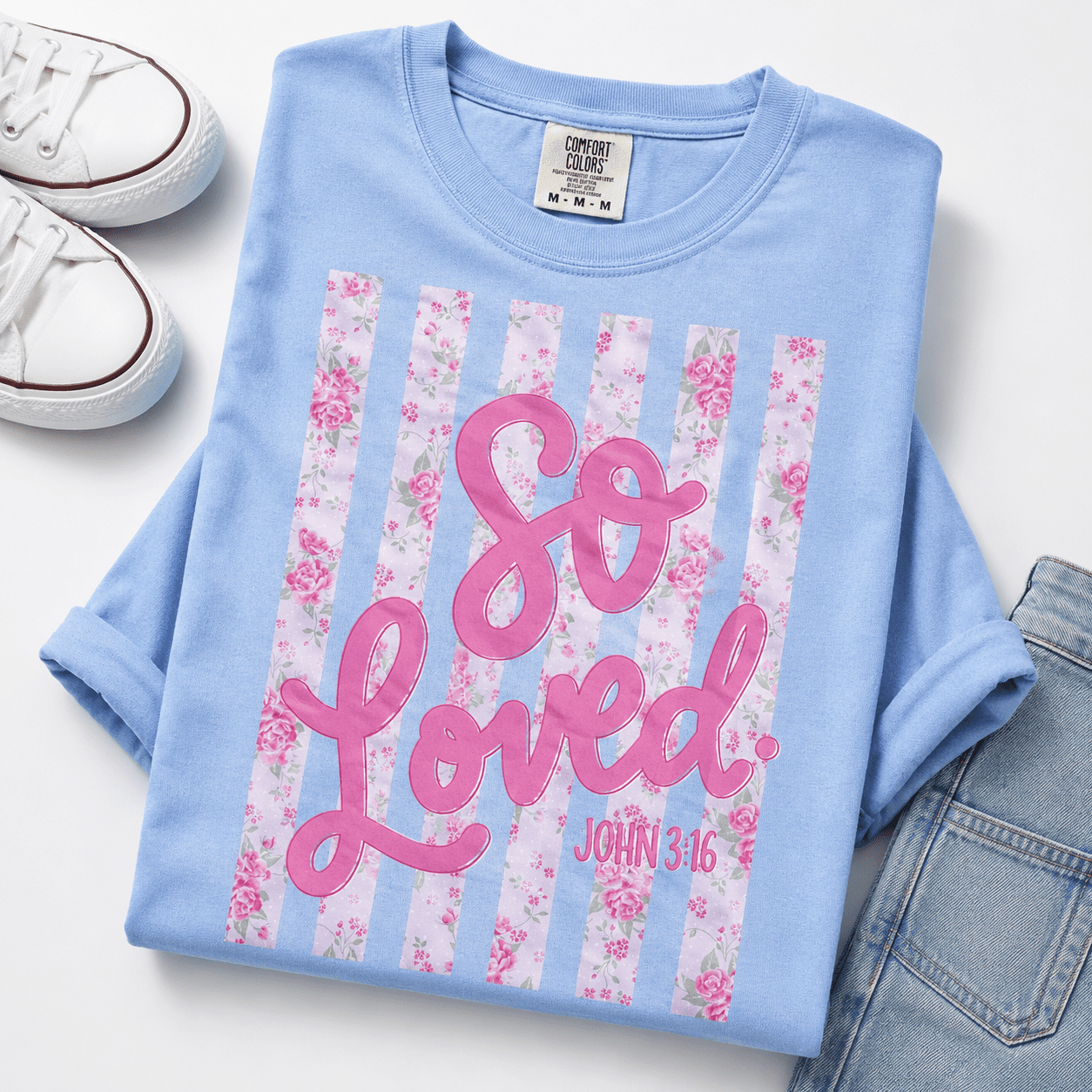Christian Shirt for Women, So Loved John 3:16 Tee, Cute Floral Bible ...