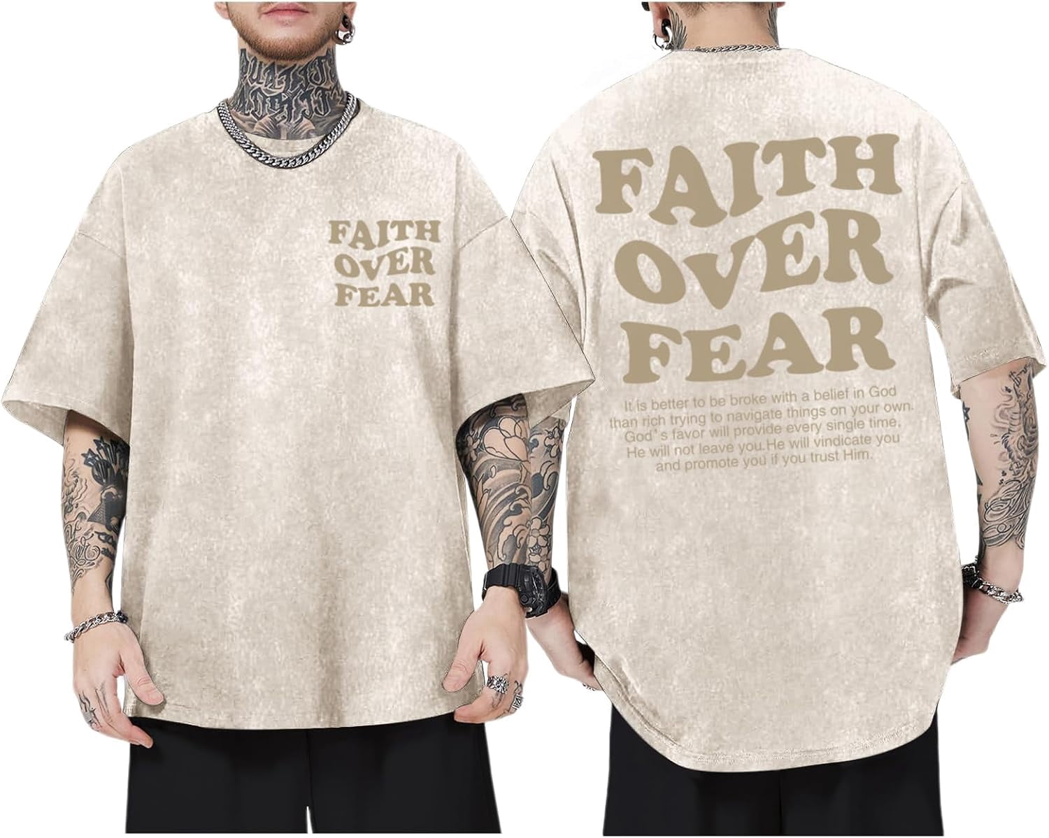 Christian Shirts for Men Faith Over Fear Oversized Shirt Acid Wash ...