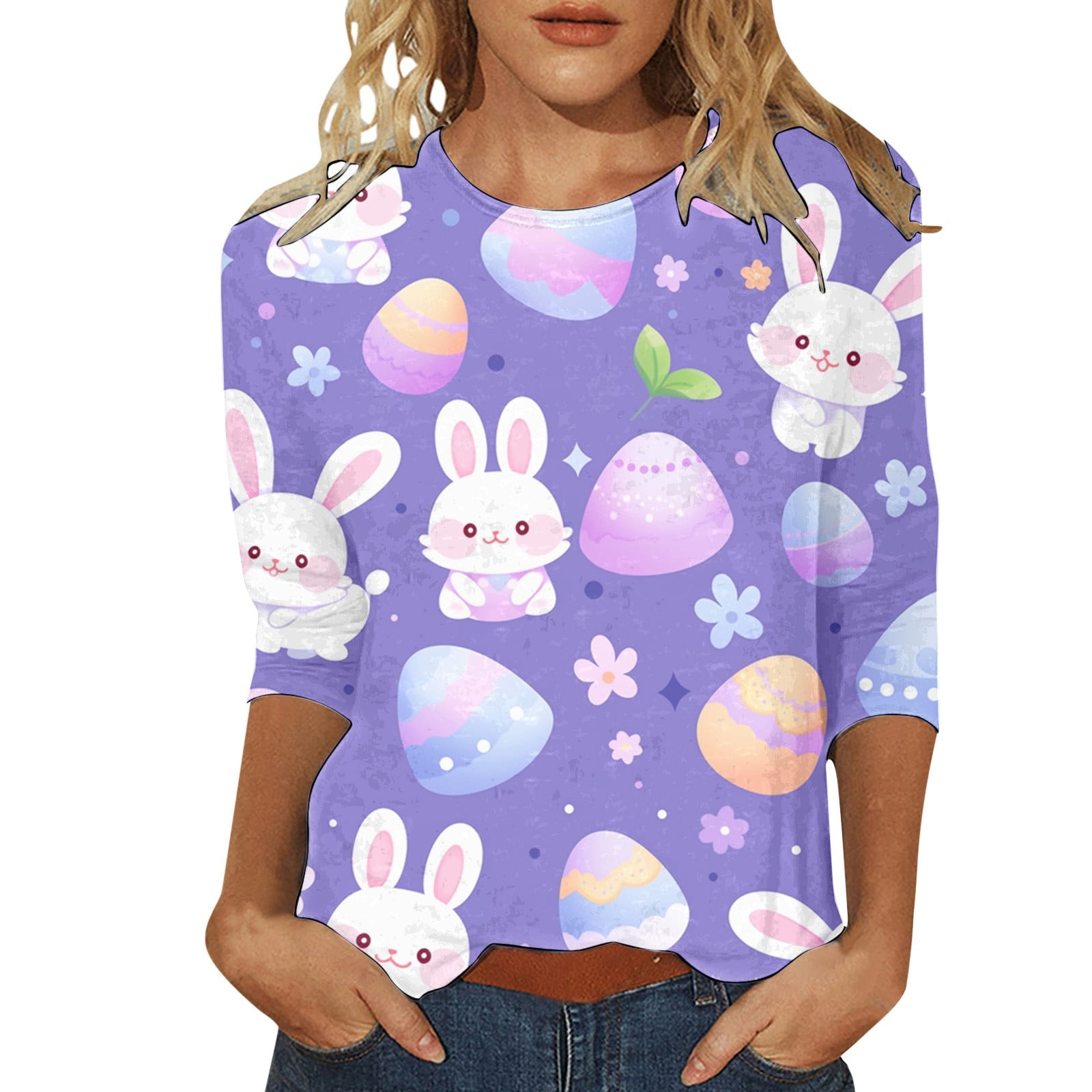 Christian Shirts for Women Bunny Print 3/4 Sleeve Fashion Holiday ...