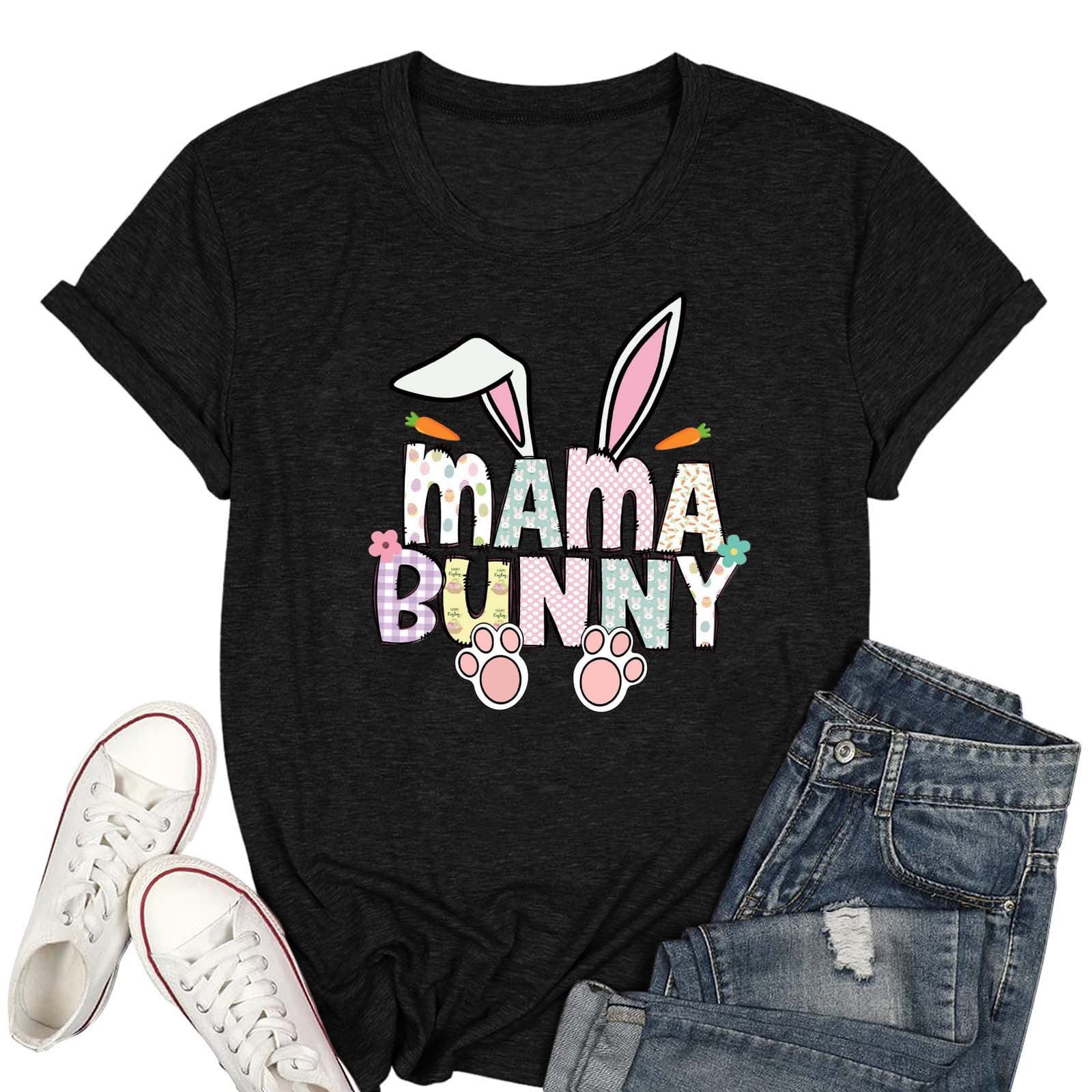 Christian Shirts for Women Cute Bunny Bow Print Color Round Neck Short ...