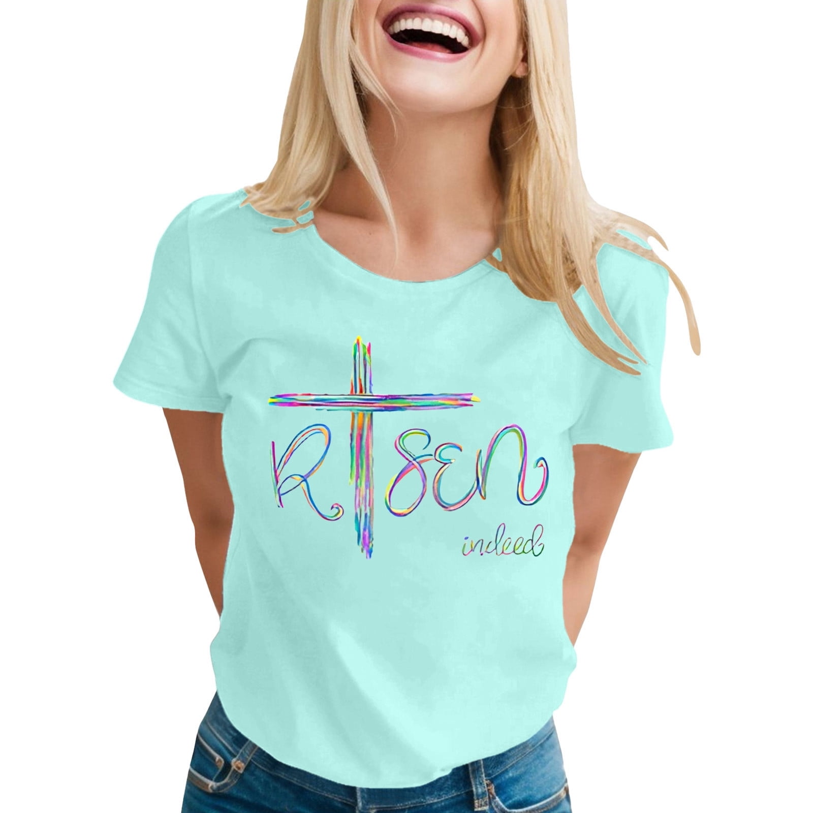 Christian Shirts for Women Letter Print Crew Neck Short Sleeve Multiple ...