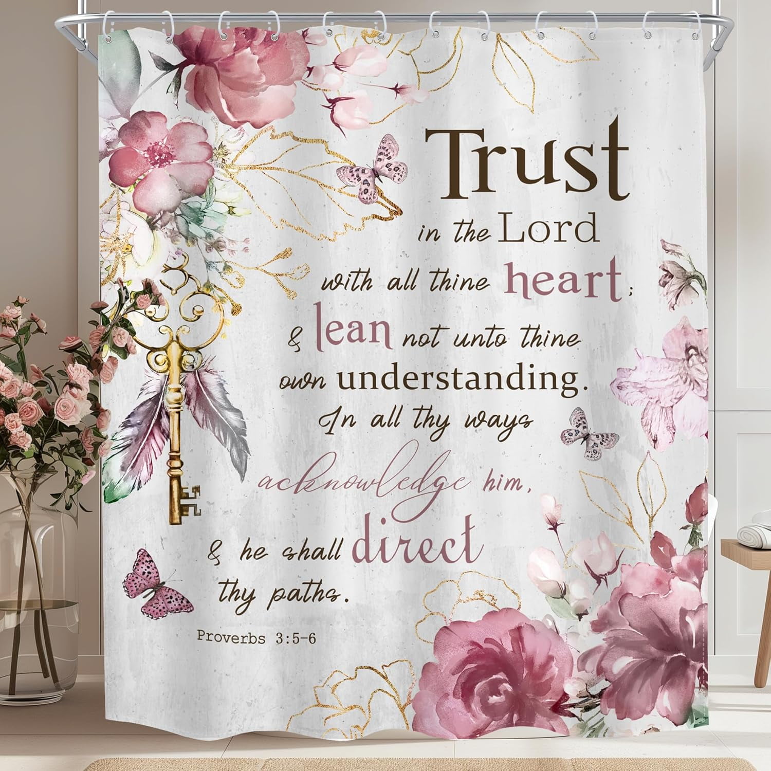 Christian Shower Curtain 60Wx72H Bible Verse Rustic Farmhouse Pink ...