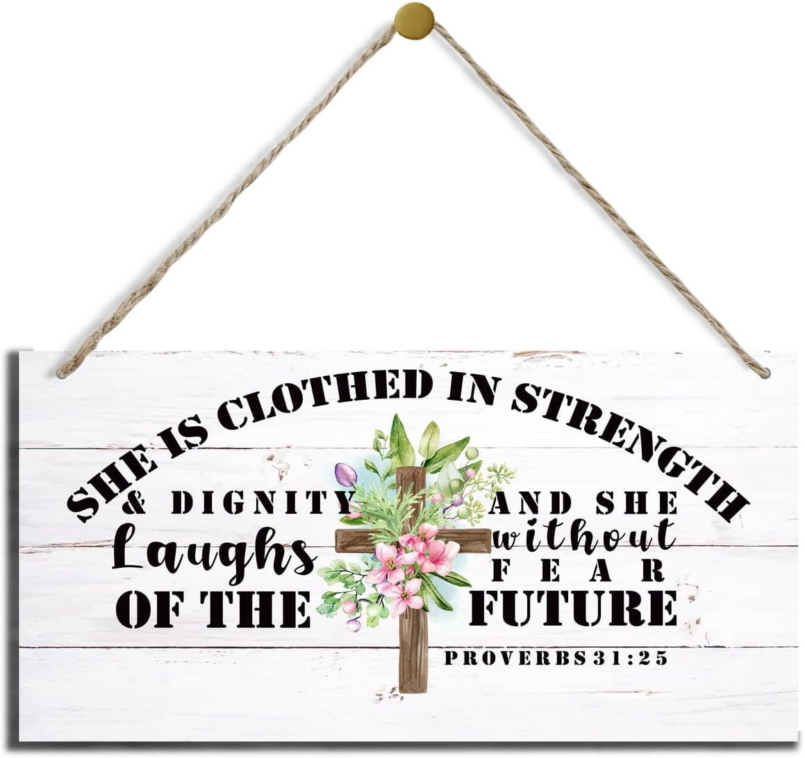 Christian Sign, Bible Verse Scripture Sign, Proverbs 31:25 Sign, Floral ...