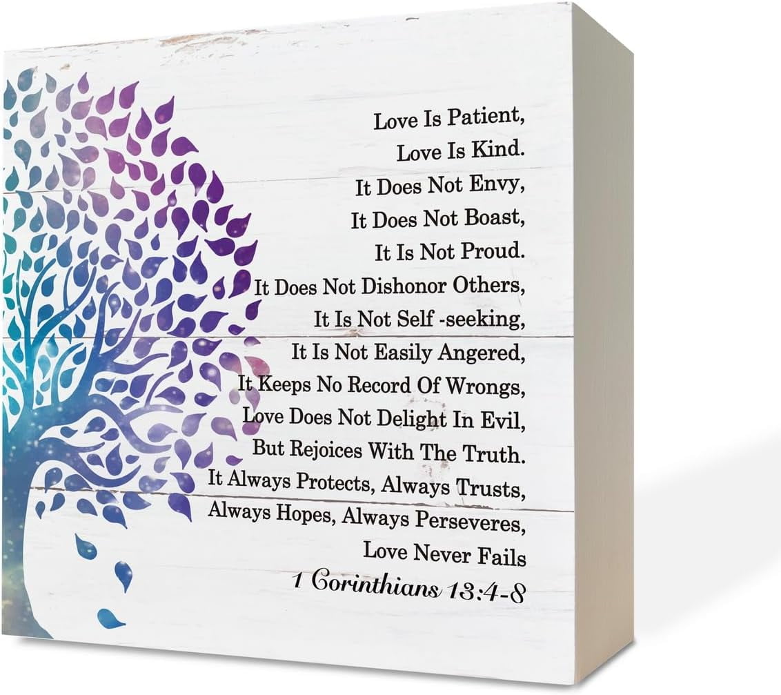 Christian Sign Scripture Decor Wooden Box Sign Desk Decor Love Quotes ...