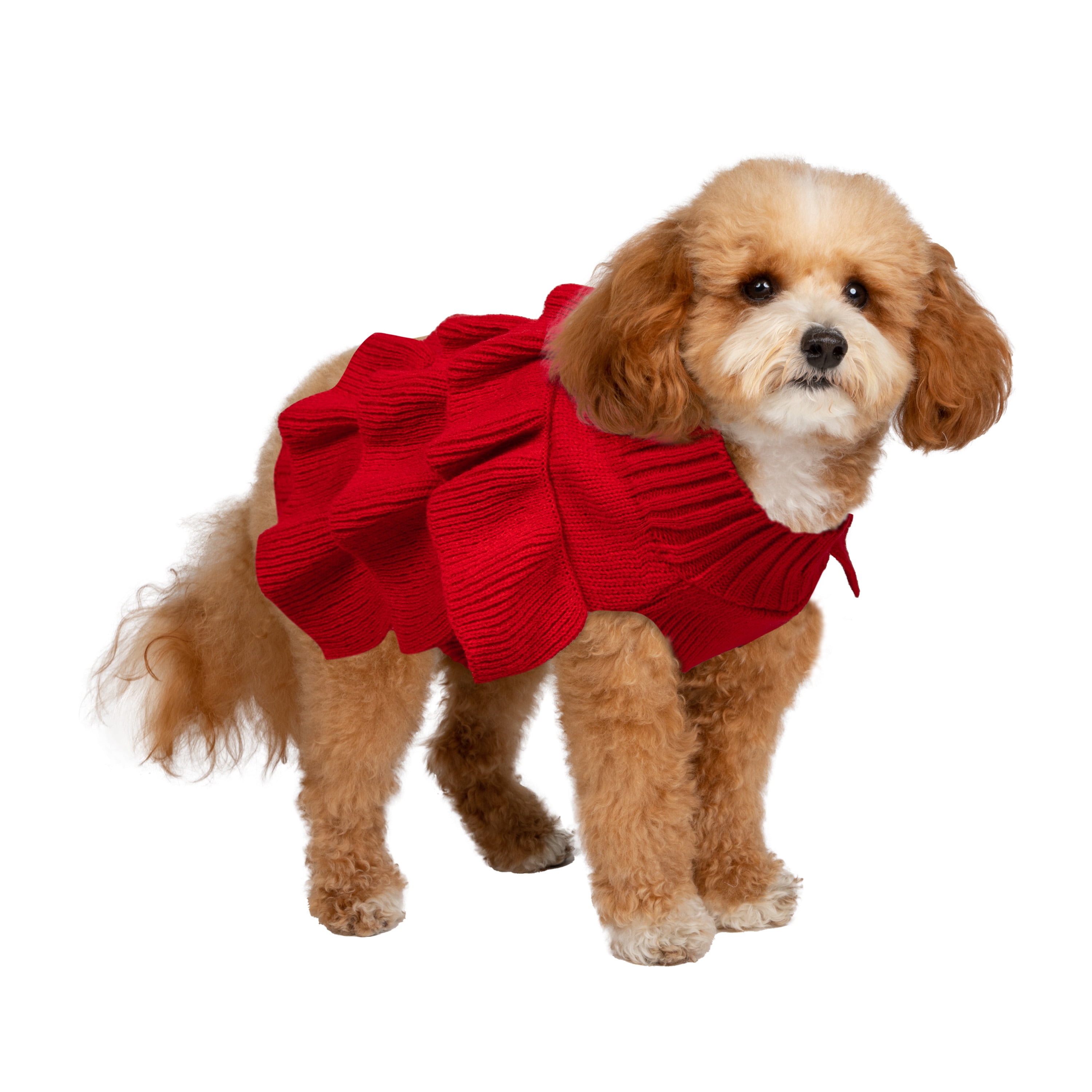 Christian Siriano, Dog Clothes Ruffle Dog or Cat Sweater, Red, XS ...