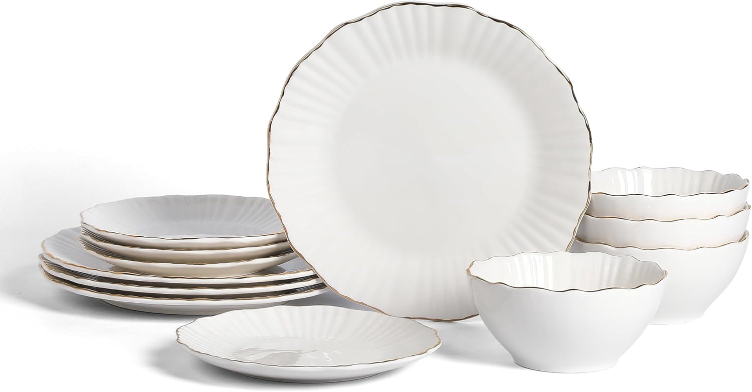 Christian Siriano Zinnia Porcelain Dinnerware Set, 12-Piece Plates and ...