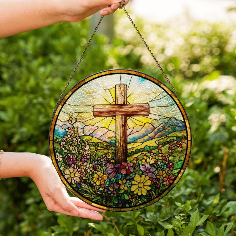 Christian Stained Glass Cross Suncatcher, Suncatcher Cross, Christian ...