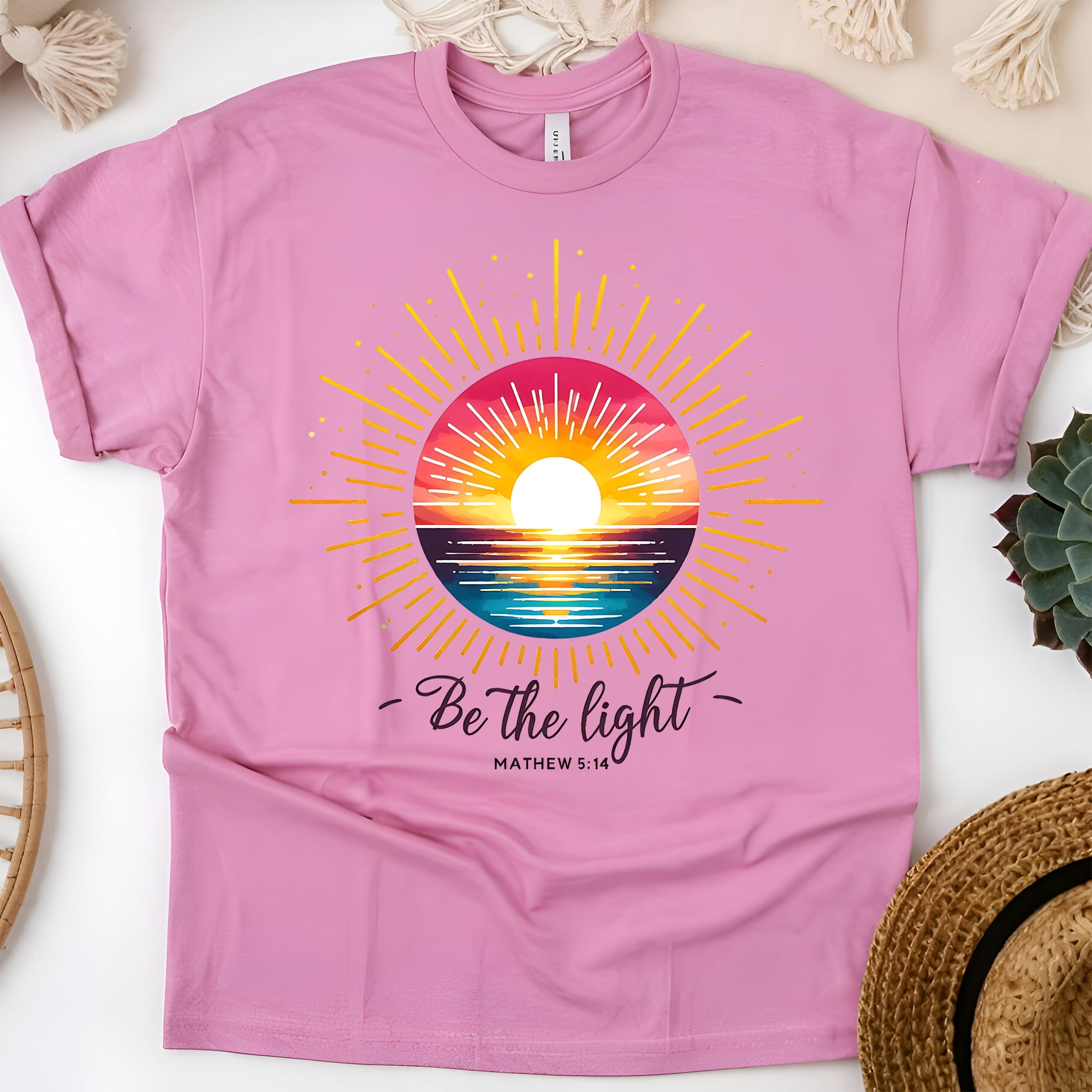 Christian Sunrise Graphic T-Shirt Be the Light Matthew 5:14, Azalea ...