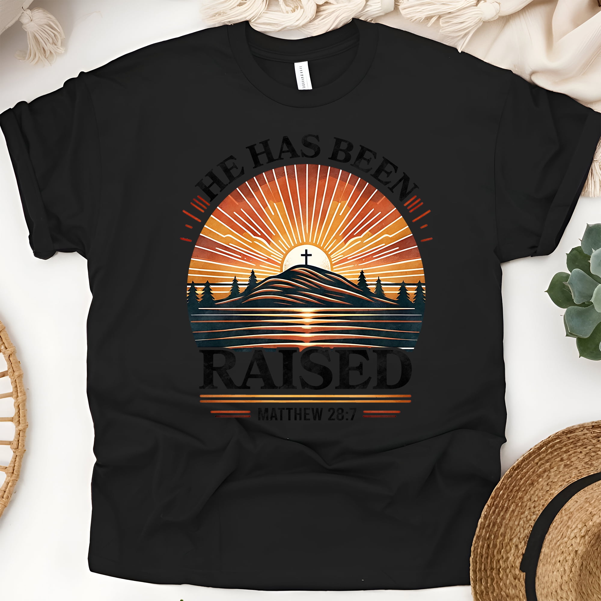 Christian Sunrise Graphic T-Shirt He Has Been Raised Matthew 28:7 ...