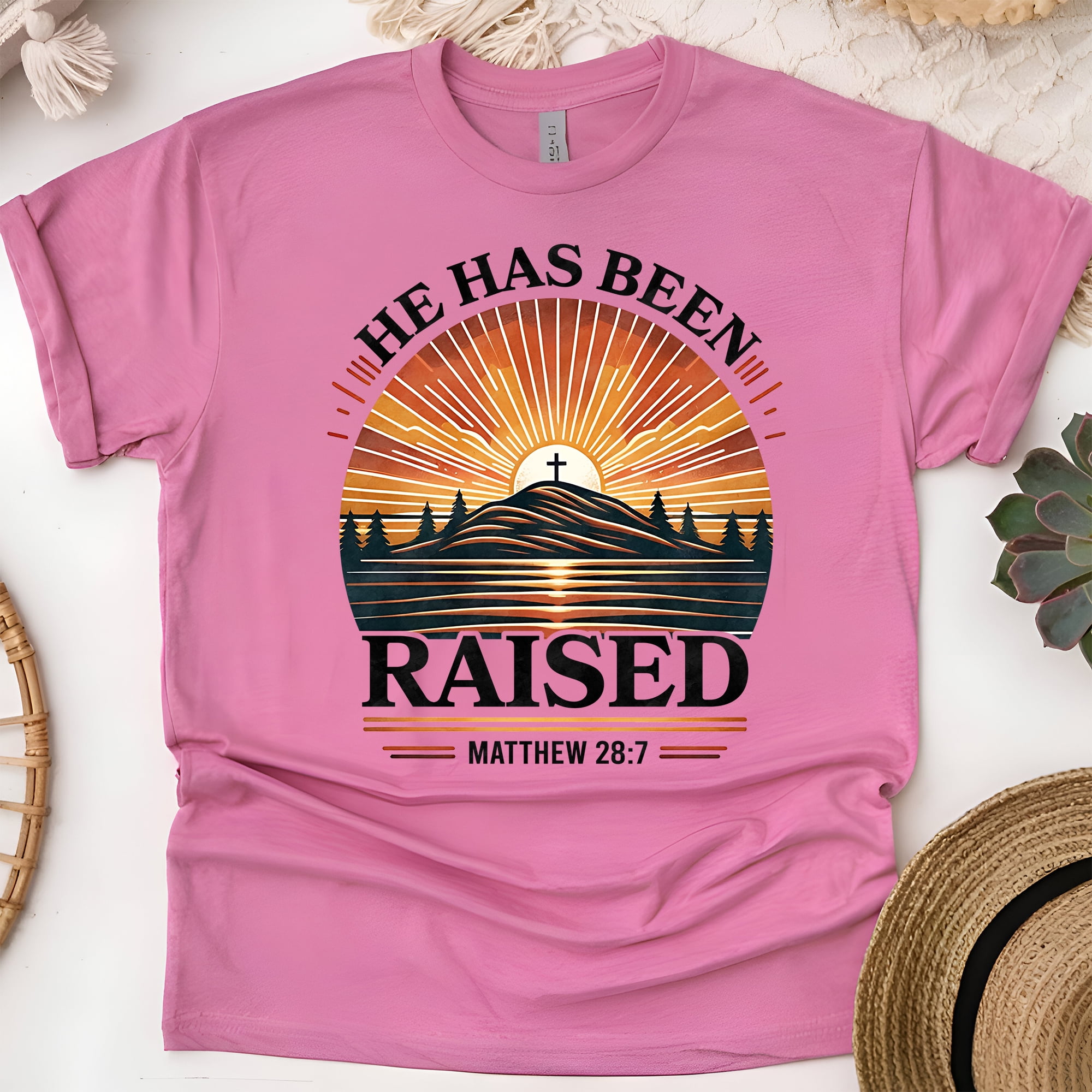 Christian Sunrise Graphic T-Shirt He Has Been Raised Matthew 28:7 ...