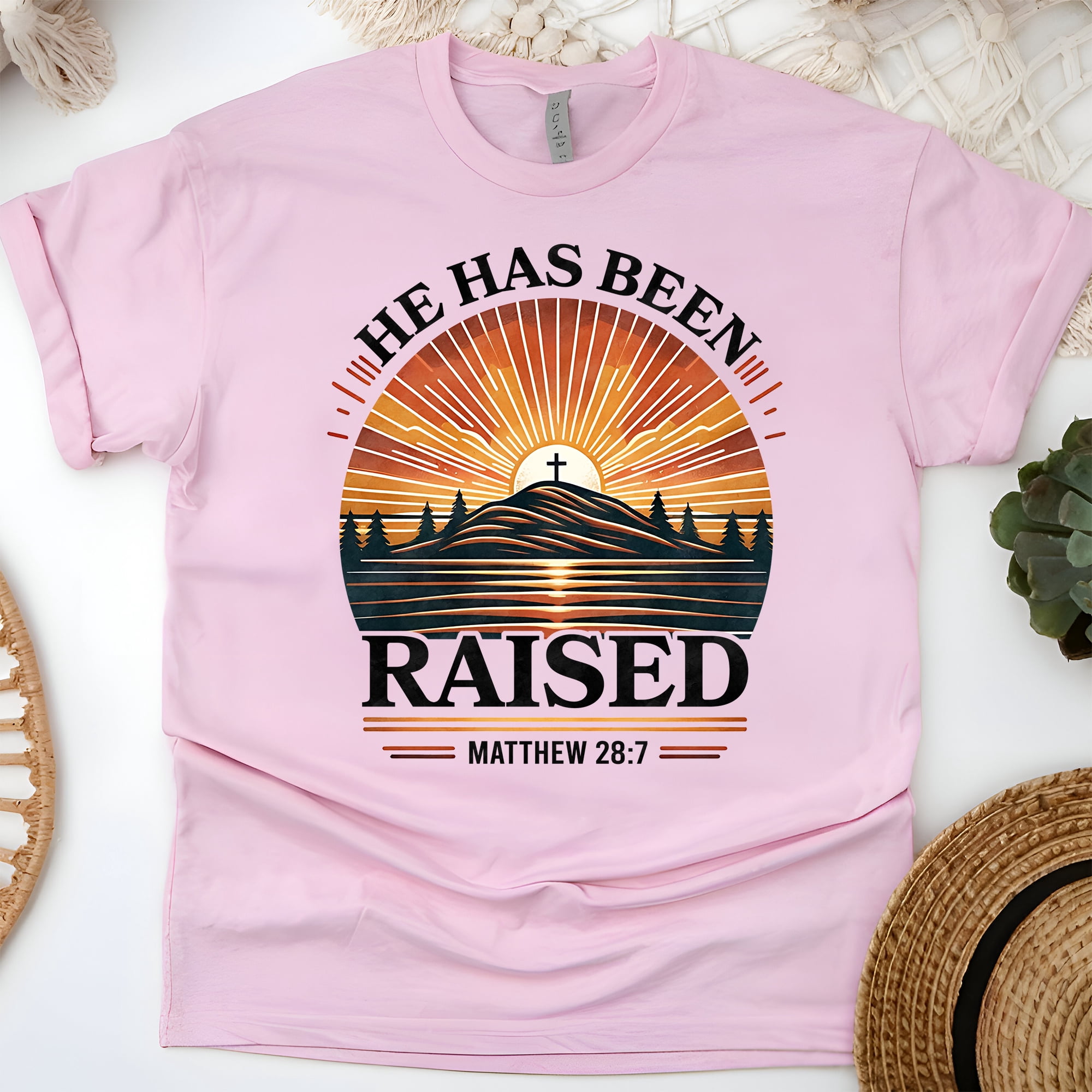 Christian Sunrise Graphic T-Shirt He Has Been Raised Matthew 28:7 ...