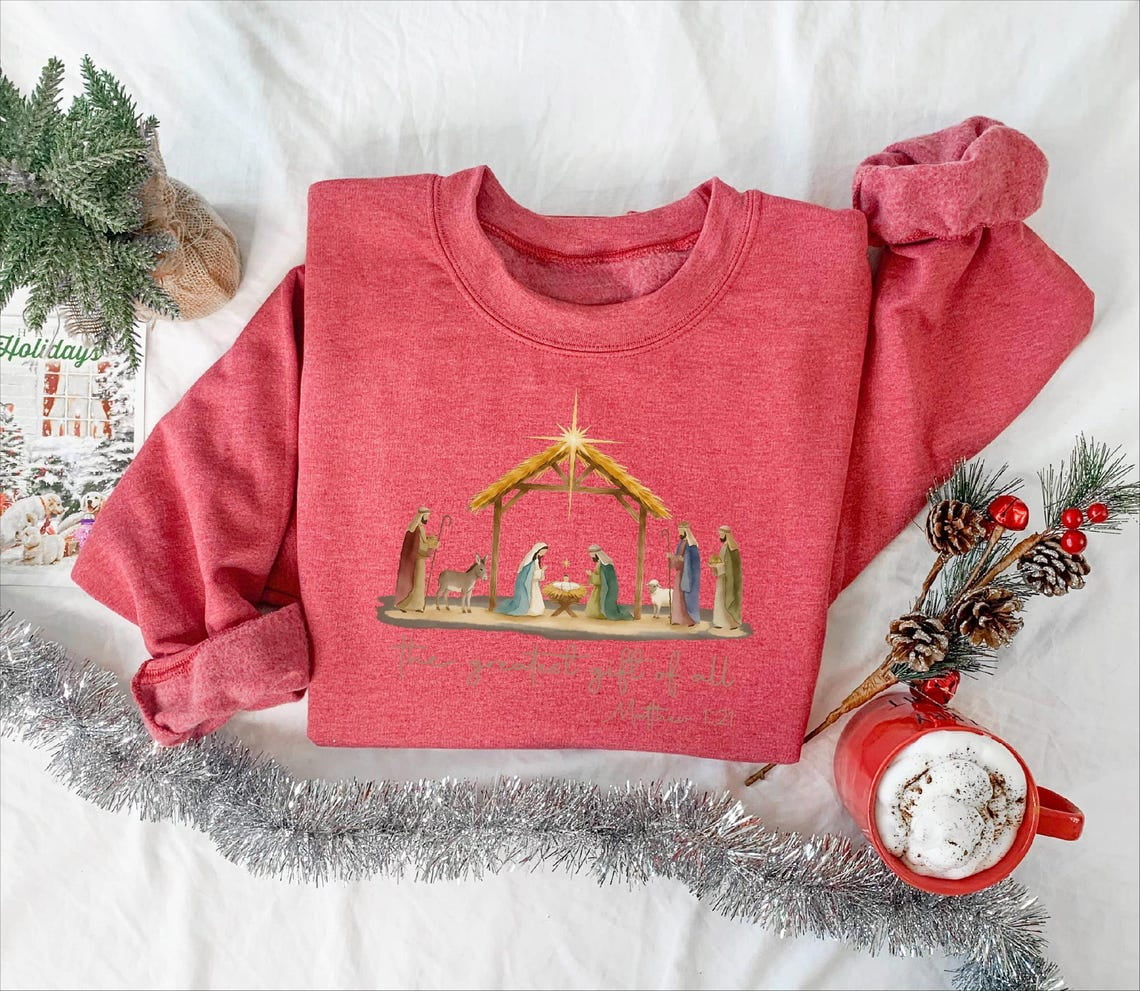 Christian Sweatshirt: The Greatest of All Jesus Nativity Scene Bible ...