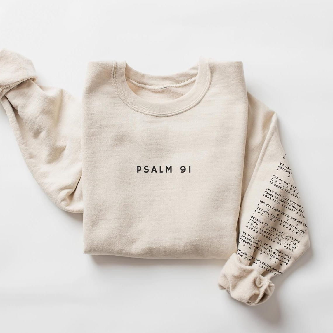 Christian Sweatshirts Psalm 91 Bible Verse On Sleeve Religious Sweater ...