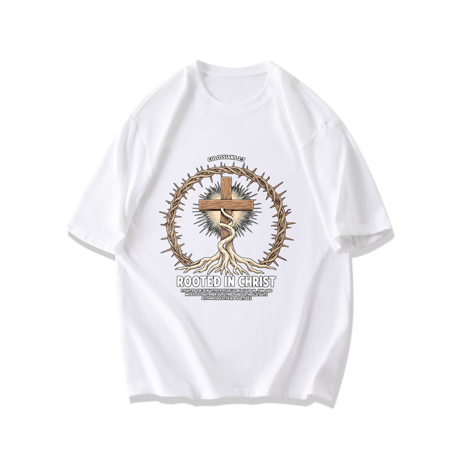 Christian T Shirt Black Cross With Crown Of Thorns And Roots Design ...