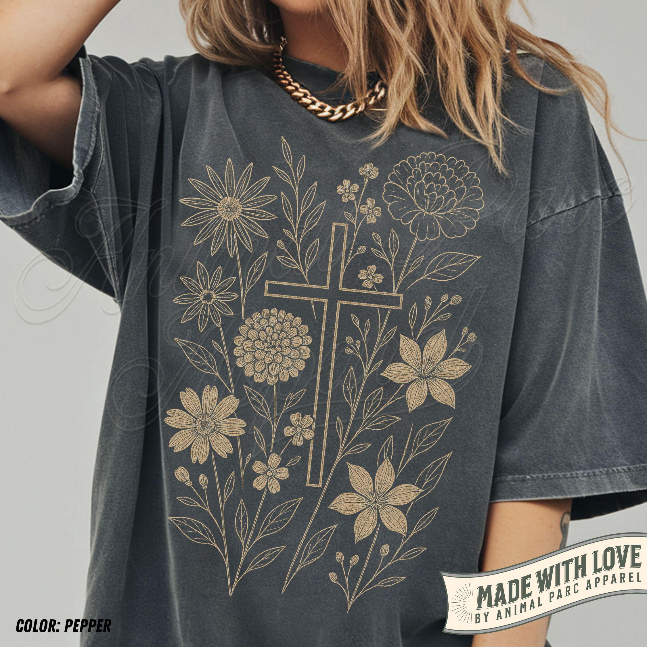 Christian T Shirt, Floral Cross Graphic Tee, Faith Based Shirt, Bible ...