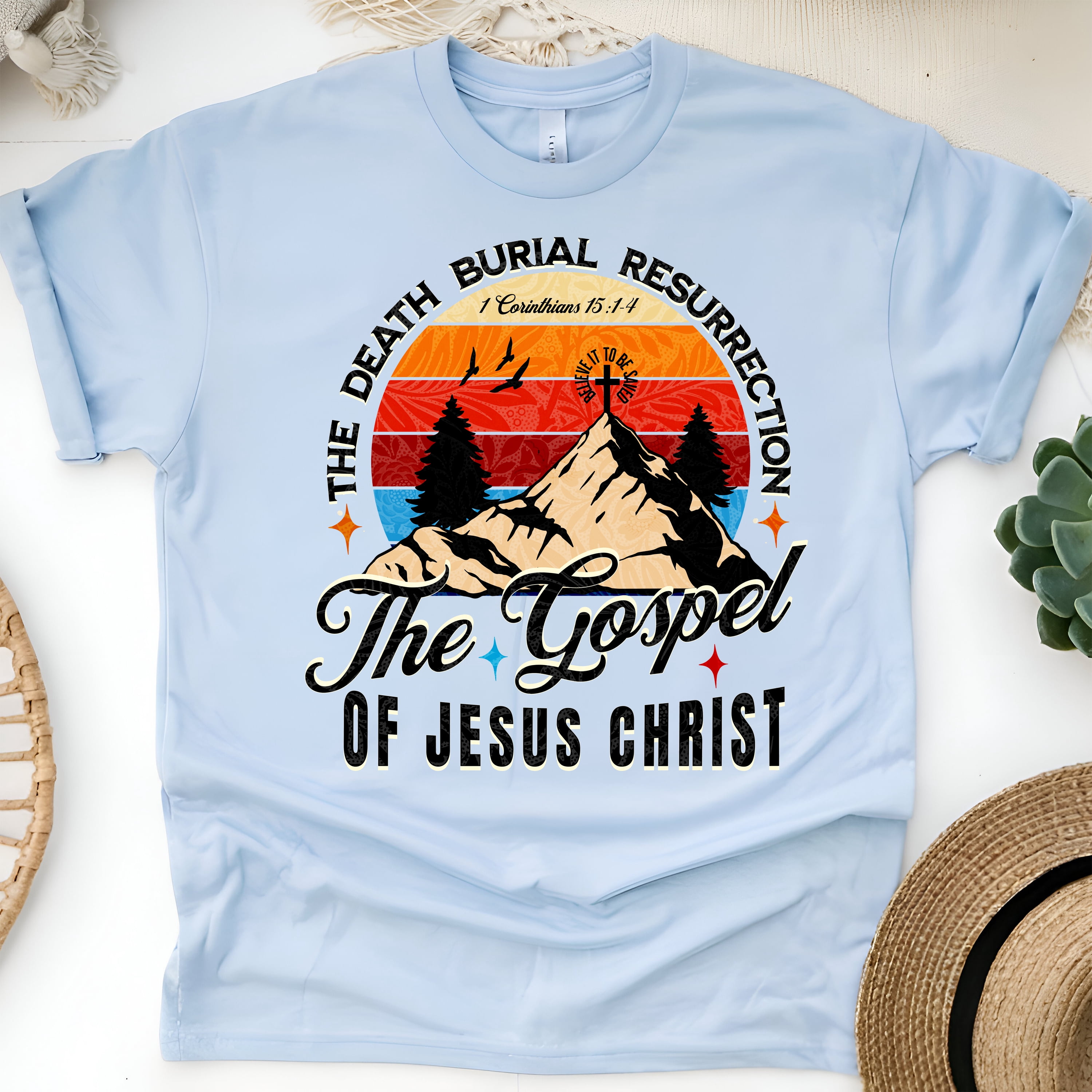 Christian T-Shirt – The Gospel of Jesus Christ Mountain Cross Tee, 1 ...