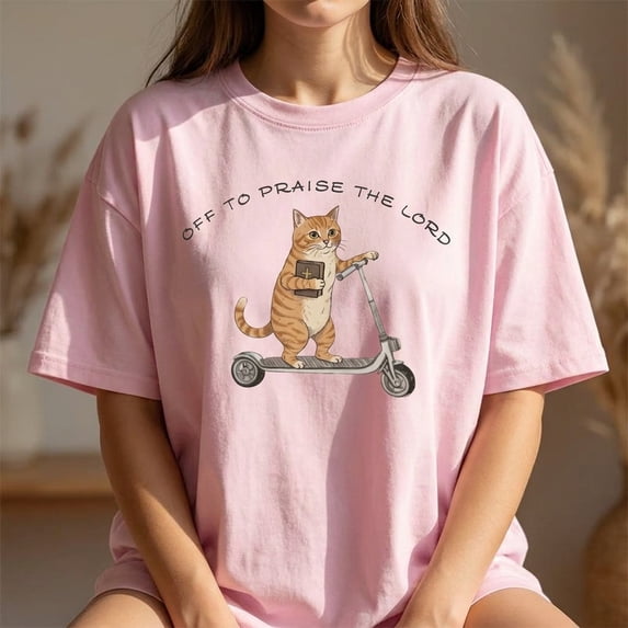 Christian T-Shirt, Unisex Tee, Funny Cat Off To Praise The Lord, Bible ...