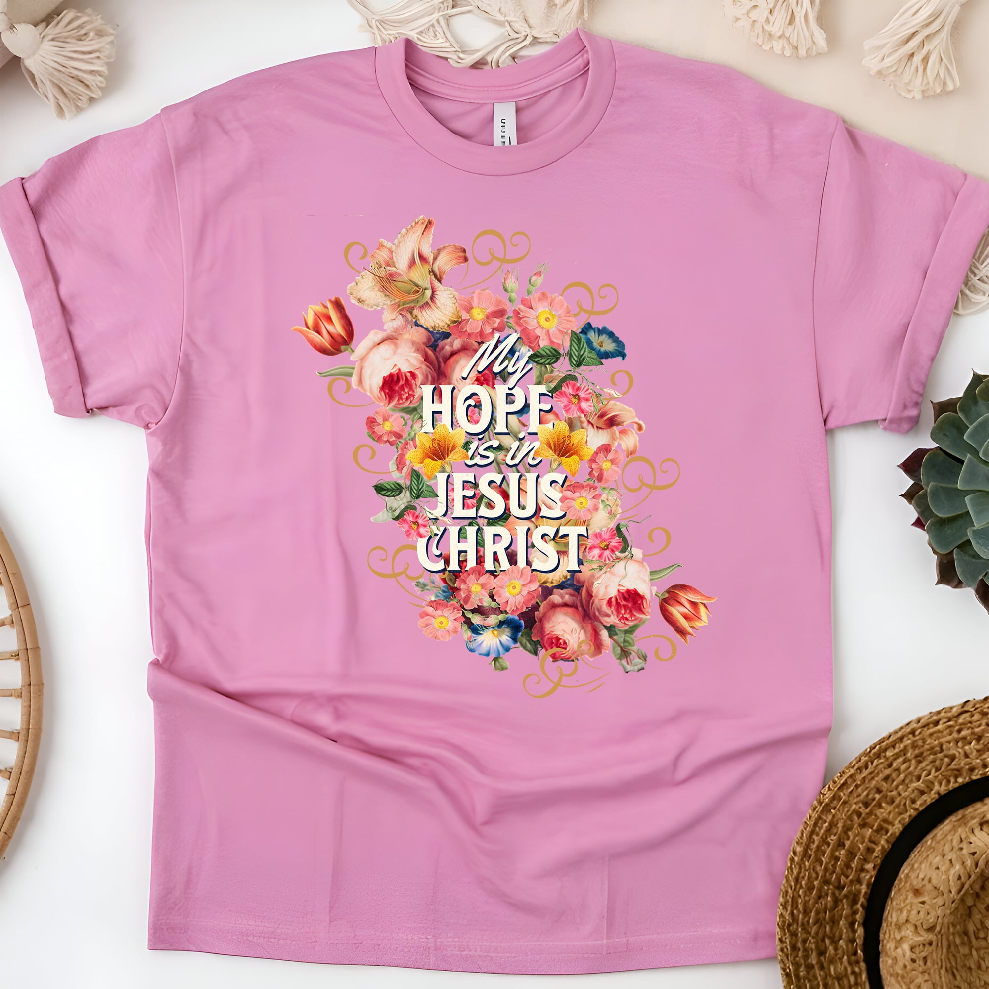 Christian T-Shirt with My Hope Is in Jesus Christ Floral Design, Azalea ...