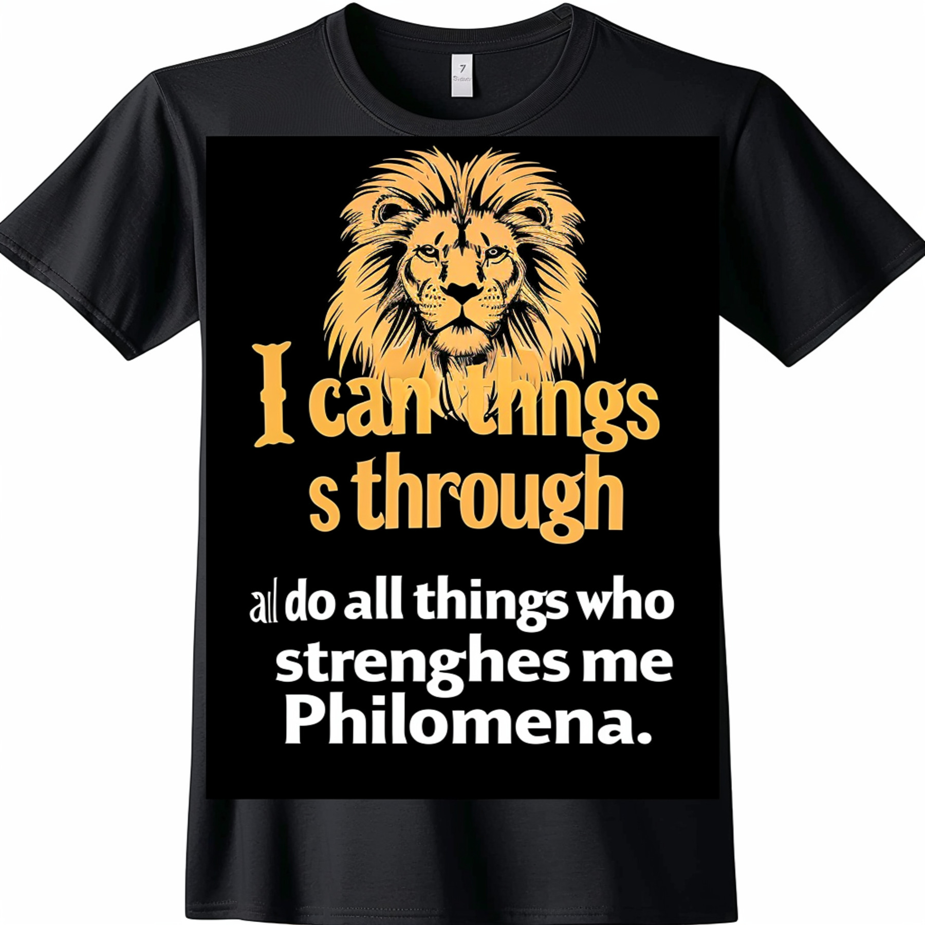 Christian T Shirt with ' Through ' Quote Lion Logo and Elegant Design ...
