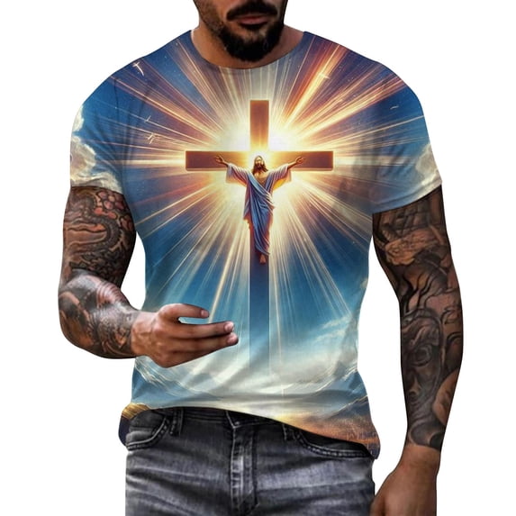 Christian T Shirts for Men Letter Print Short Sleeve Round Neck Floral ...