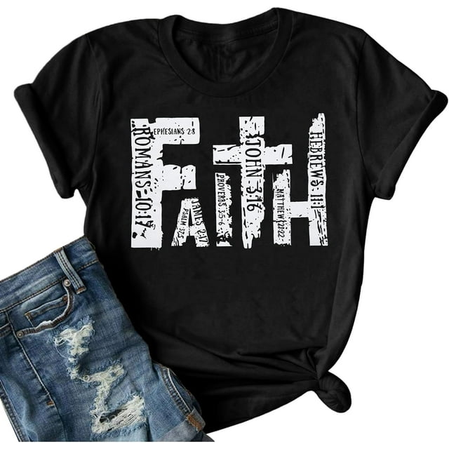 Christian T Shirts for Women Faith Graphic Tee Bible Verse Shirts Retro Religious Shirts Casual ...