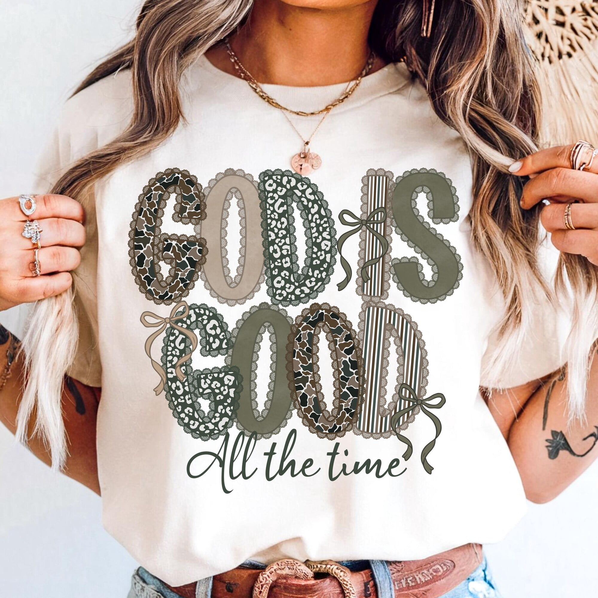Christian TShirt Unisex GarmentDyed Tee Camo Lace God is Good All the ...