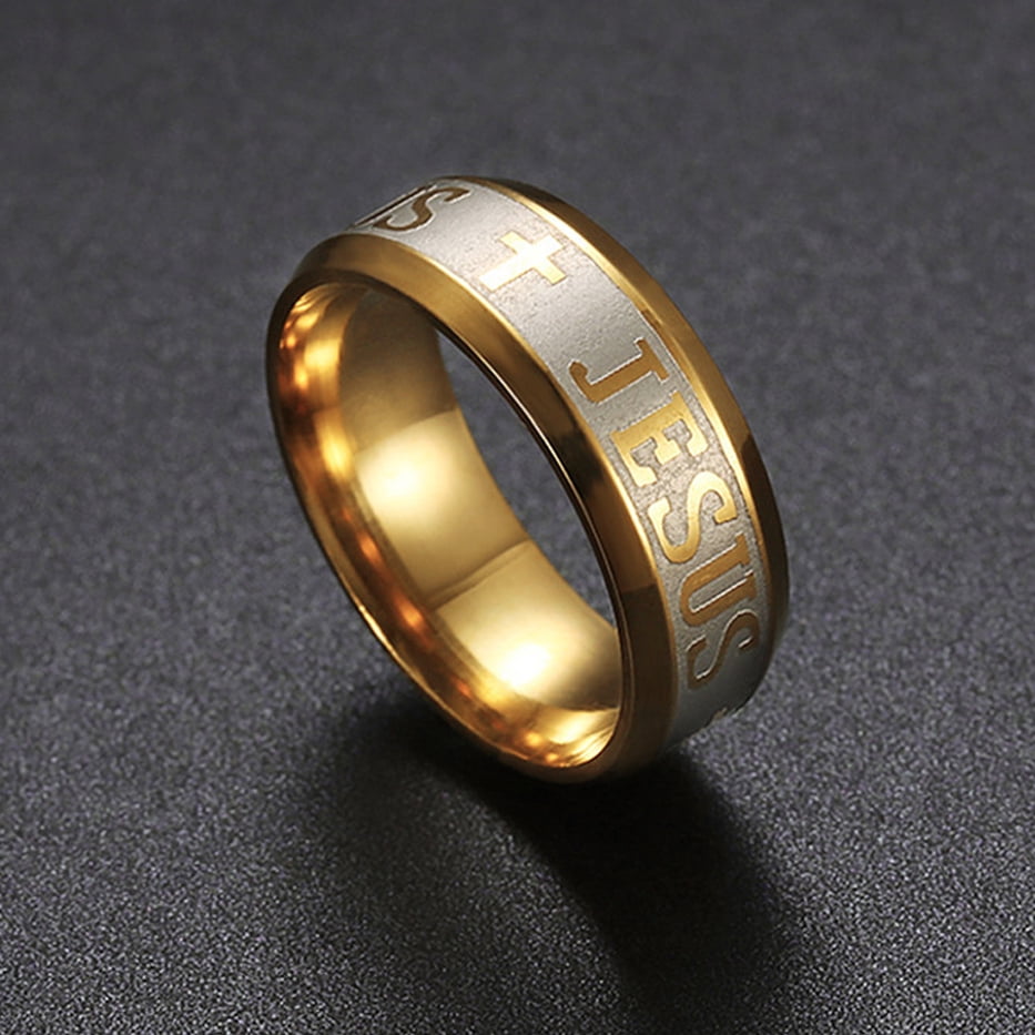 Christian Teach Christ Jesus Cross Ring For Men Cool 14K Yellow Gold ...