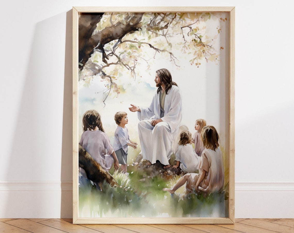 Christian Teaching Kids Poster - Watercolor Painting, Portrait Wall Art ...