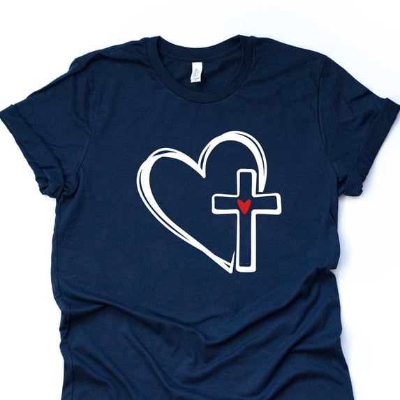 Christian Tee, Open Heart Cross, Simple Christian Shirt Jesus, Jesus ...