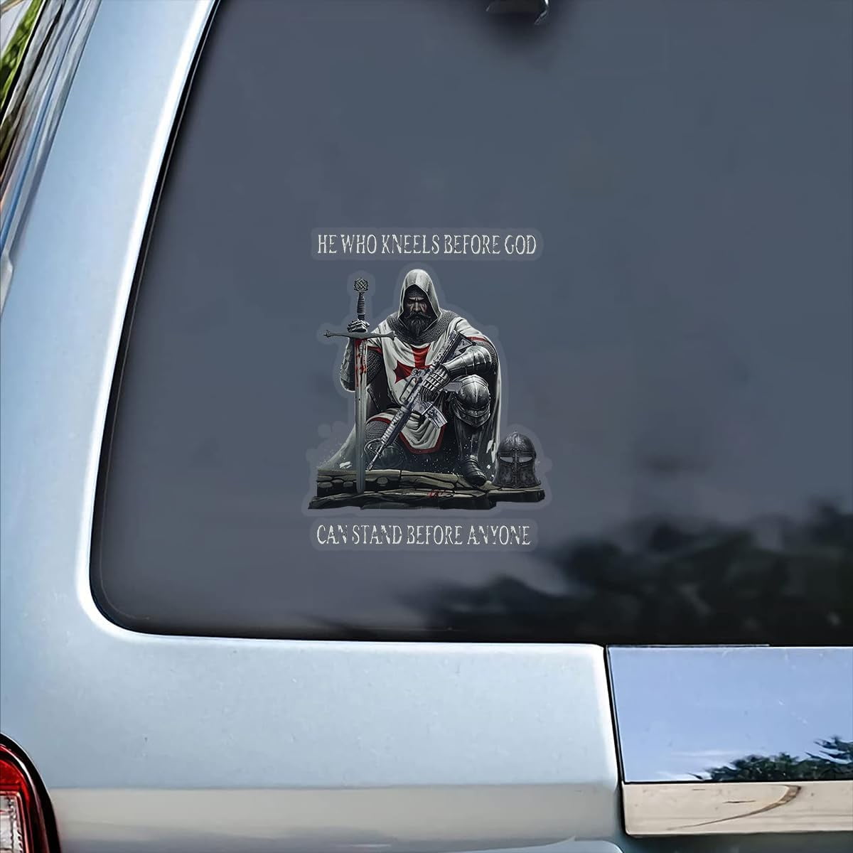 Christian Templar Decal - Durable & Sticker 'He Who Kneels Before God ...