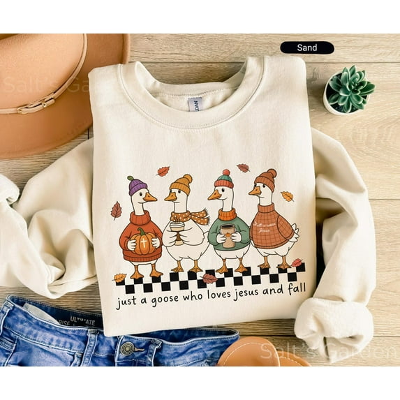 Christian Thanksgiving Fall Goose Sweatshirt, Checkered Goose Jesus ...