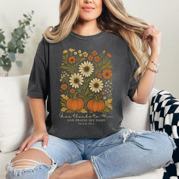Christian Thanksgiving T-Shirt, Boho Floral Pumpkin Fall Shirt, Give ...