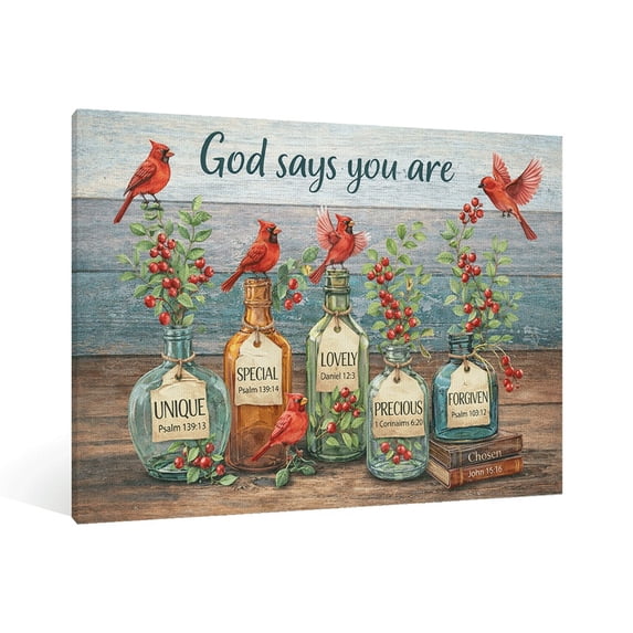 Christian Themed Frameless Wall Art Bible Verse Decor Cardinal Bird and ...
