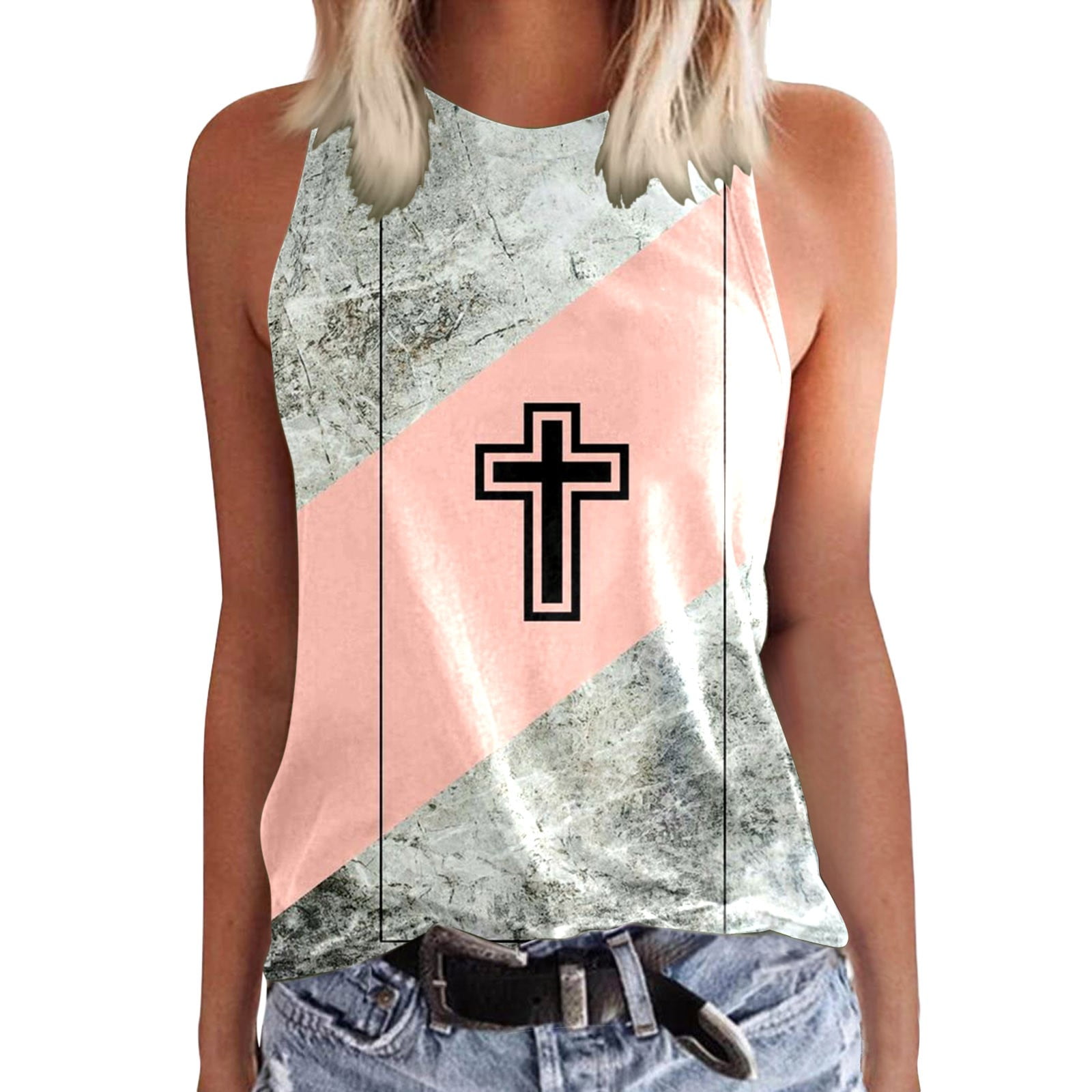 Christian Top for Women Crewneck Sleeveless Print Loose Fit Basic Beach ...