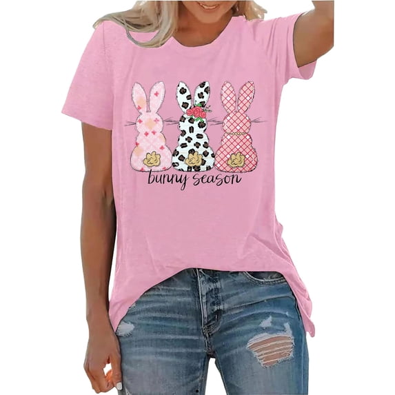 Christian Top for Women Rabbit Print Short Sleeve Round Neck Graphic ...