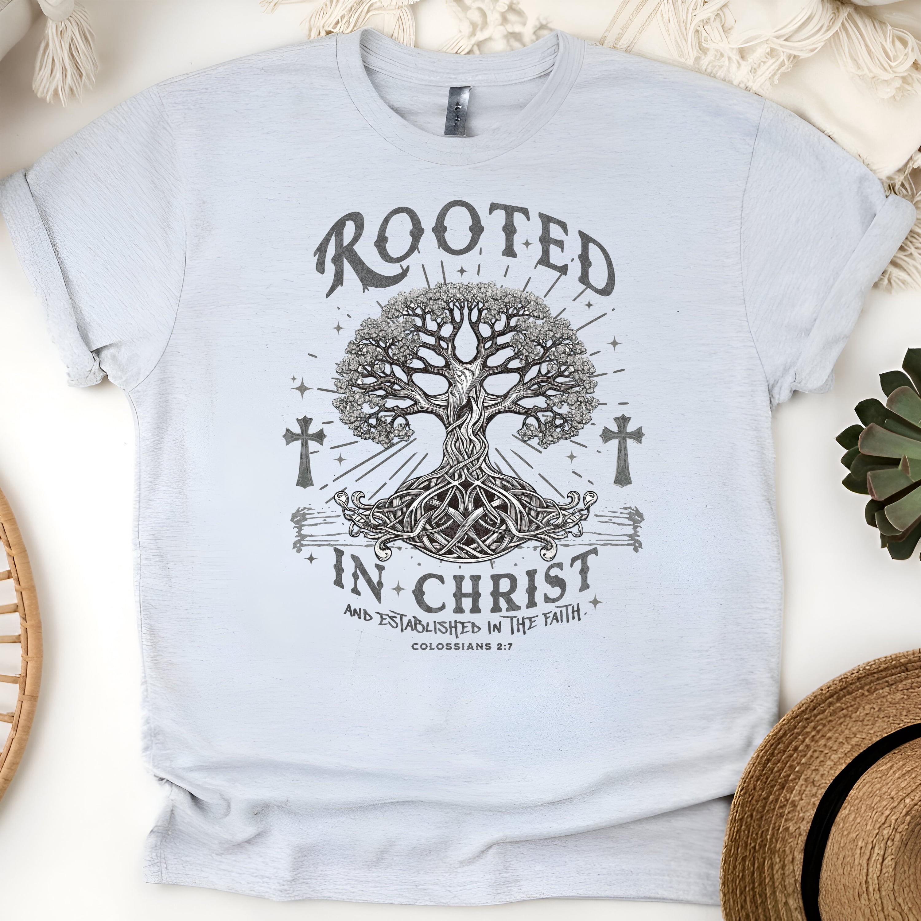 Christian Tree of Faith T-Shirt – Rooted in Christ Colossians 2:7 ...