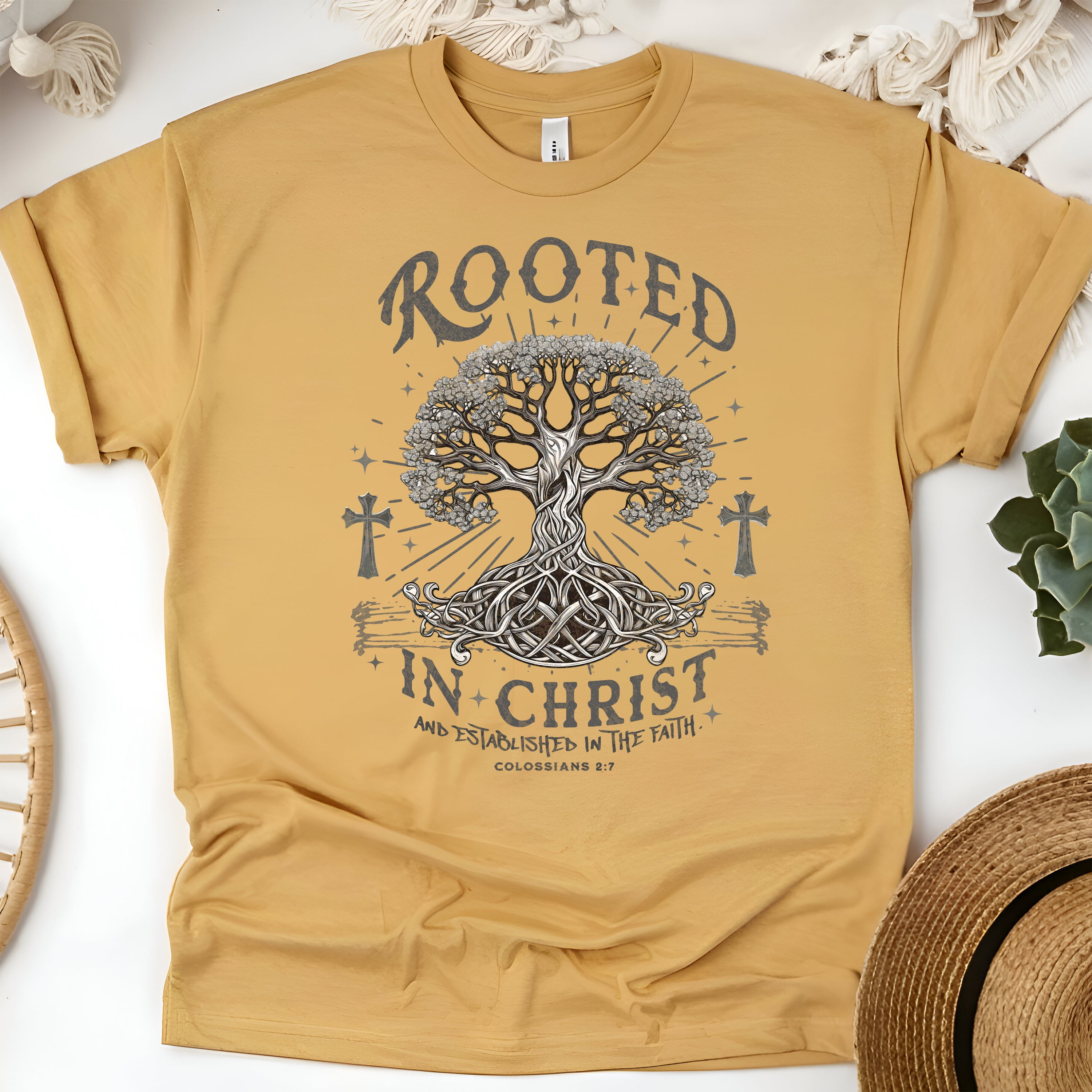 Christian Tree of Faith T-Shirt – Rooted in Christ Colossians 2:7 ...