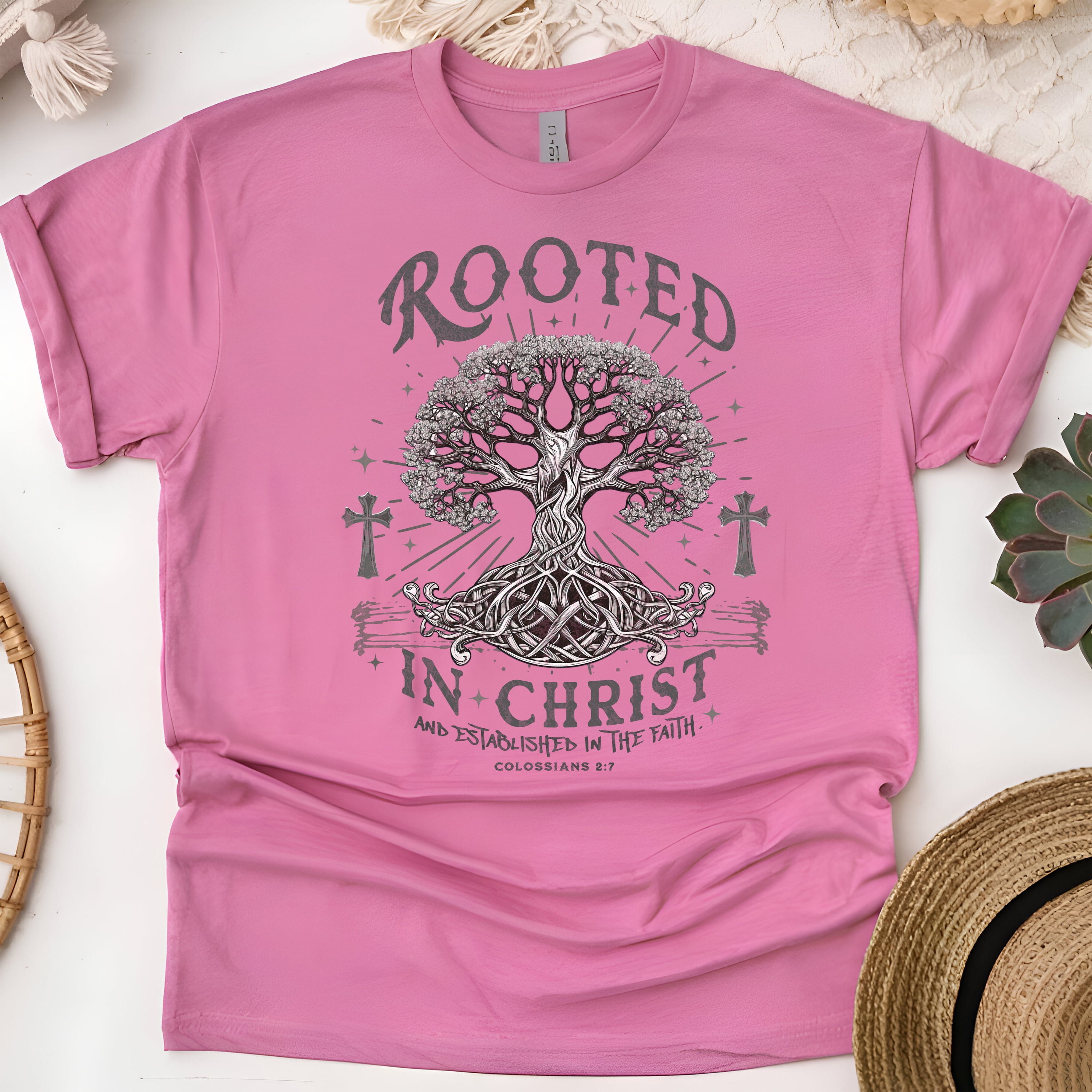 Christian Tree of Faith T-Shirt – Rooted in Christ Colossians 2:7 ...