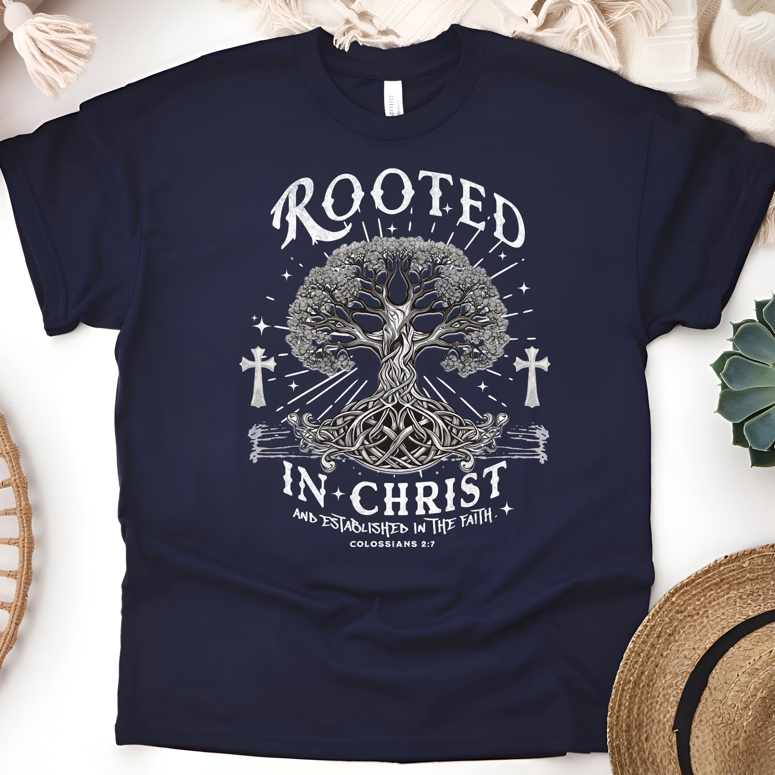 Christian Tree of Faith T-Shirt – Rooted in Christ Colossians 2:7 ...