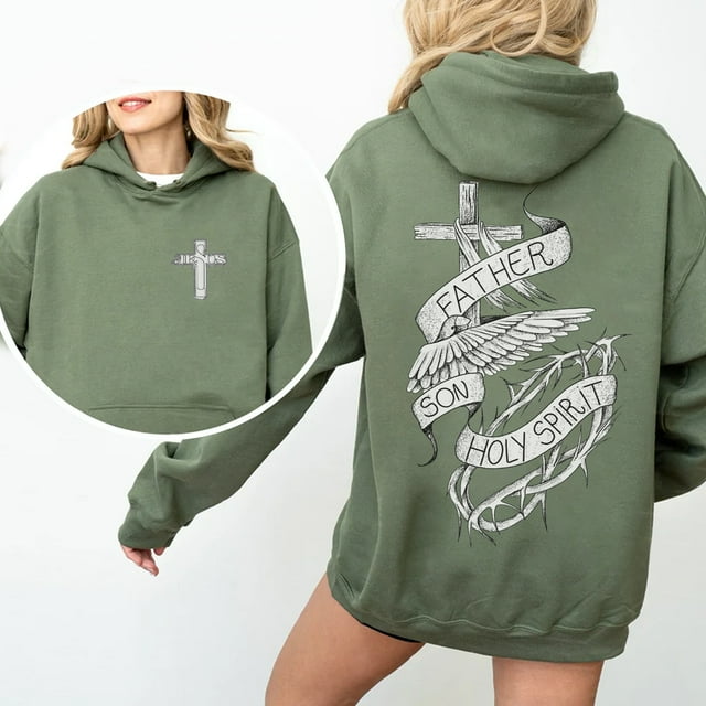 Christian Trinity Hoodie, Father, Son, Holy Spirit, Cross Dove Crown of ...