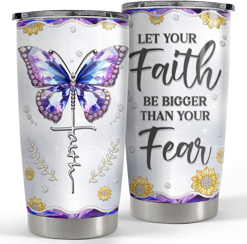 Christian Tumbler 20oz Faith Be Bigger Than Fear Tumblers Cup Coffee ...